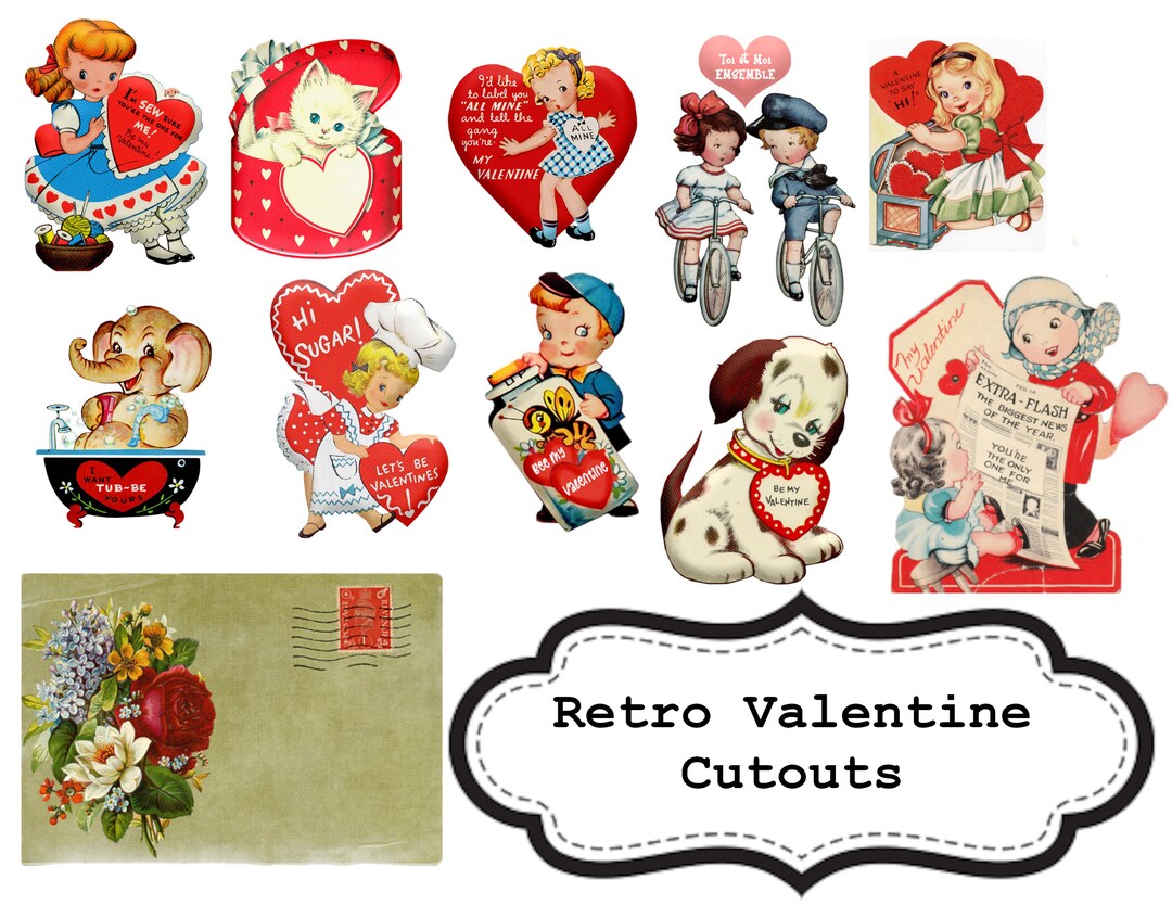 Retro Valentine Cut Outs Junk Journal Ephemera - Etsy