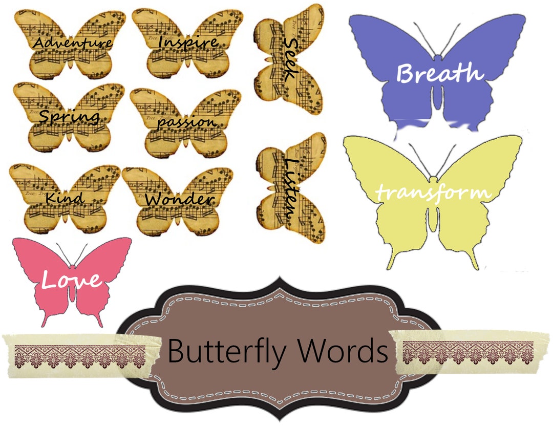 Butterfly Words Junk Journal Labels - Etsy