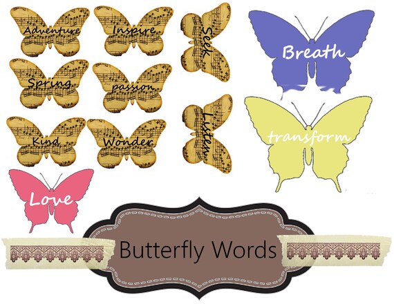 Butterfly Words Junk Journal Labels - Etsy
