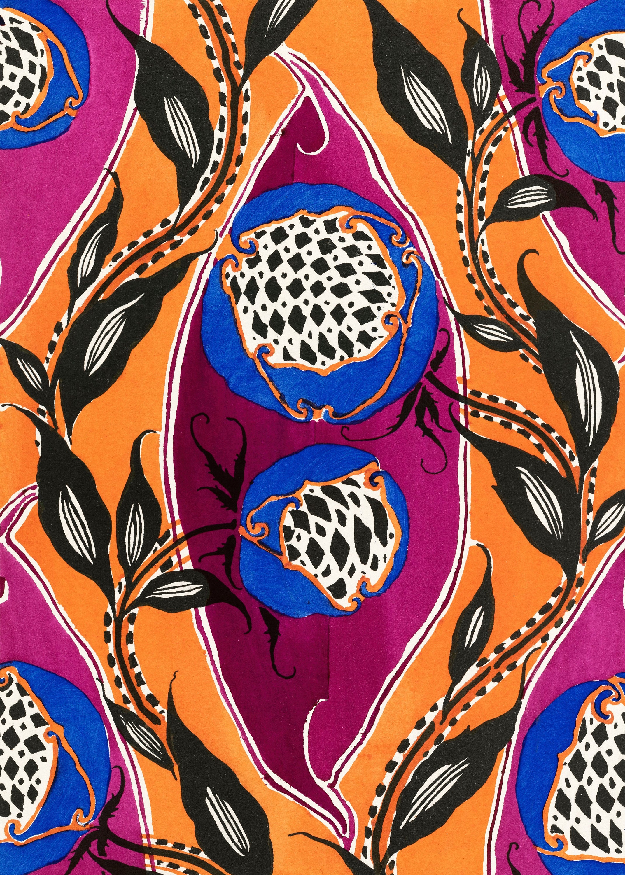 Vintage Art Deco Flower Pattern Stencil Prints in Oriental Style ...