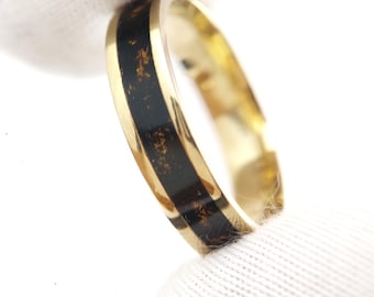 22K Gold Leaf & Jet Inlay Solid Gold Ring - Etsy