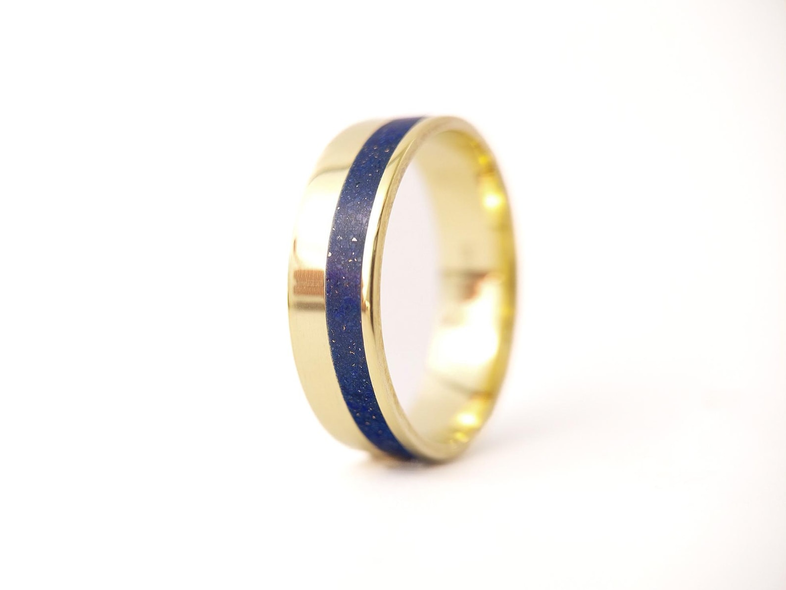 Solid Gold Ring in Lapis, 8/14/18K Band Inlaid With Chipped Offset ...