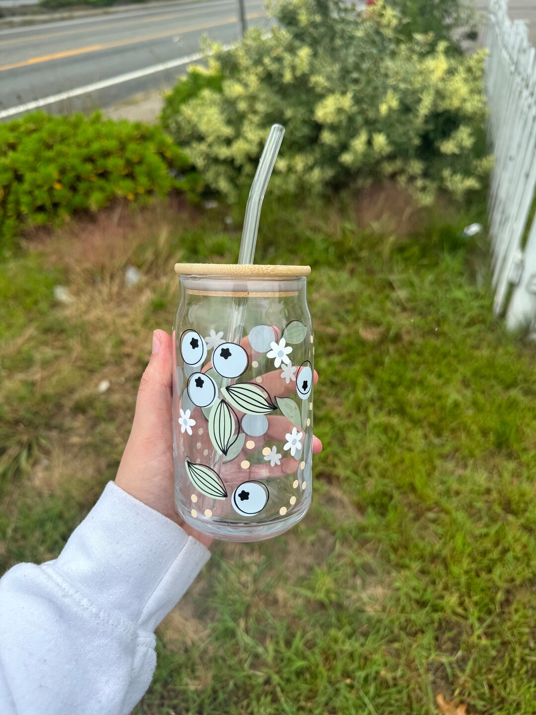 Blueberry Cup, Boho Glass, Iced Coffee Cup, Aesthetic, Summer Cup - Etsy