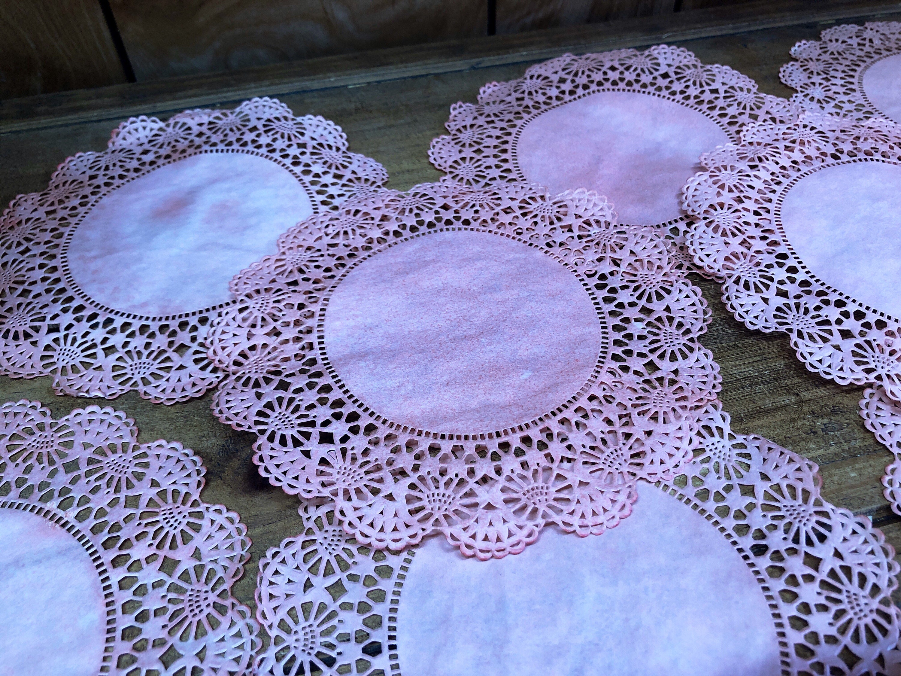 Set of 10 Six Inch Pink/Light Red Tea Dyed Doilies. Tea | Etsy