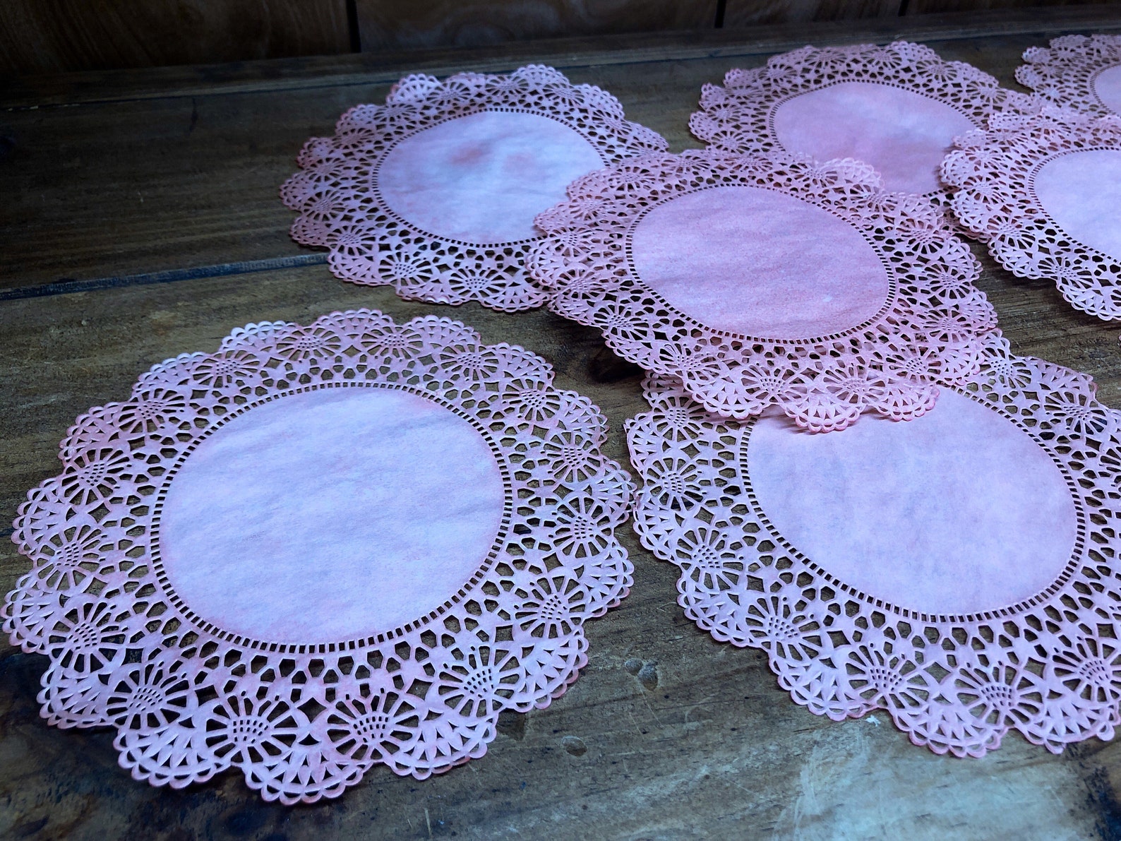 Set of 10 Six Inch Pink/light Red Tea Dyed Paper Doilies. Tea | Etsy