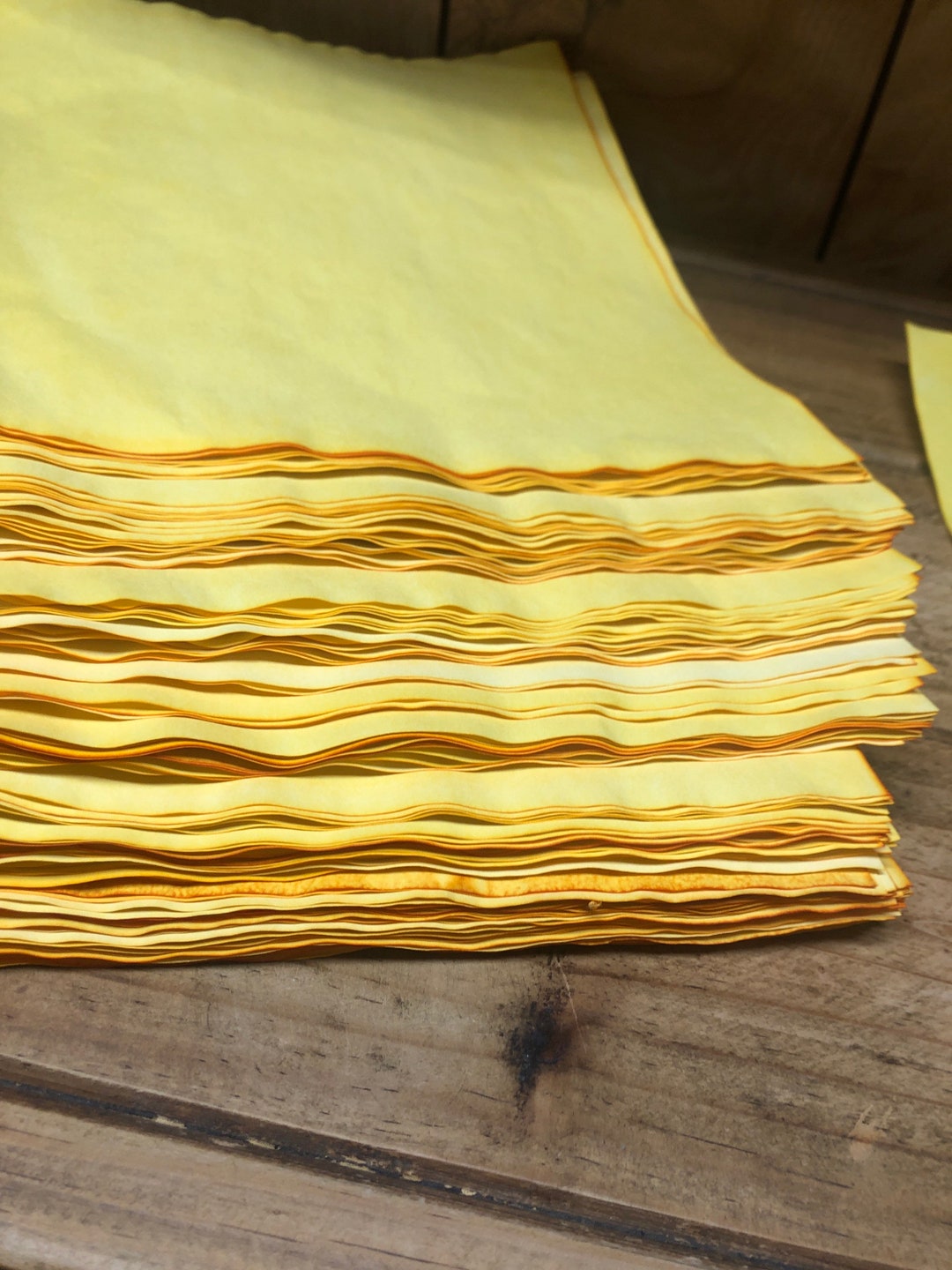 12 Buttercup Yellow Tea Stained Paper Sheets: Vintage Style Scrapbook ...