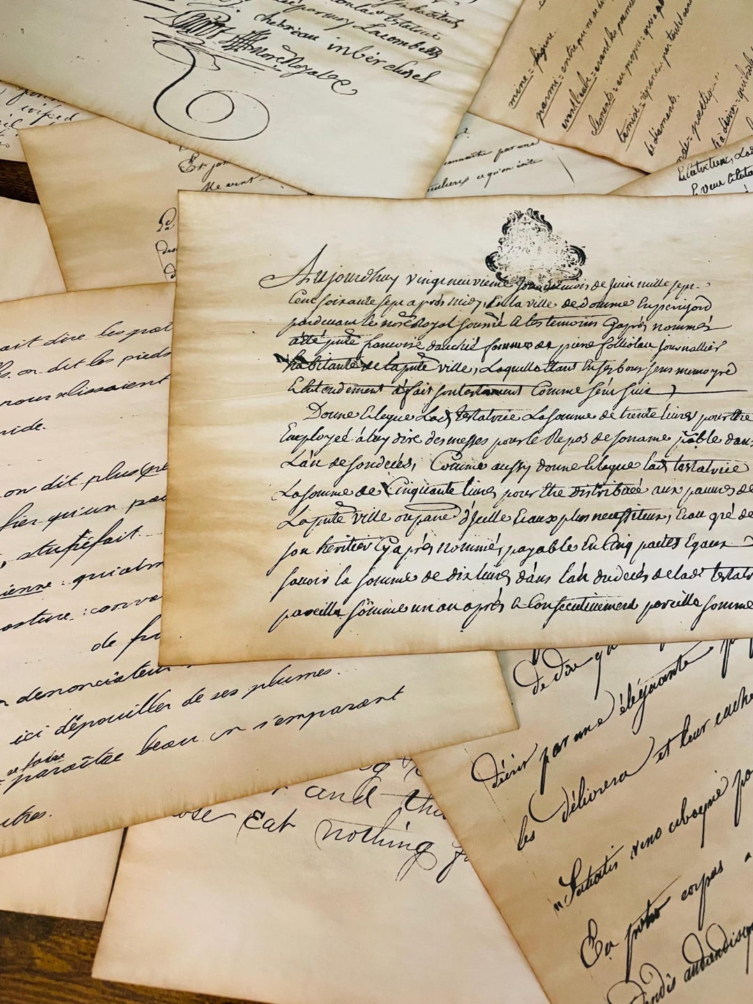 12 Sheets of Tea Dyed Paper With Vintage Handwriting, Double-sided ...