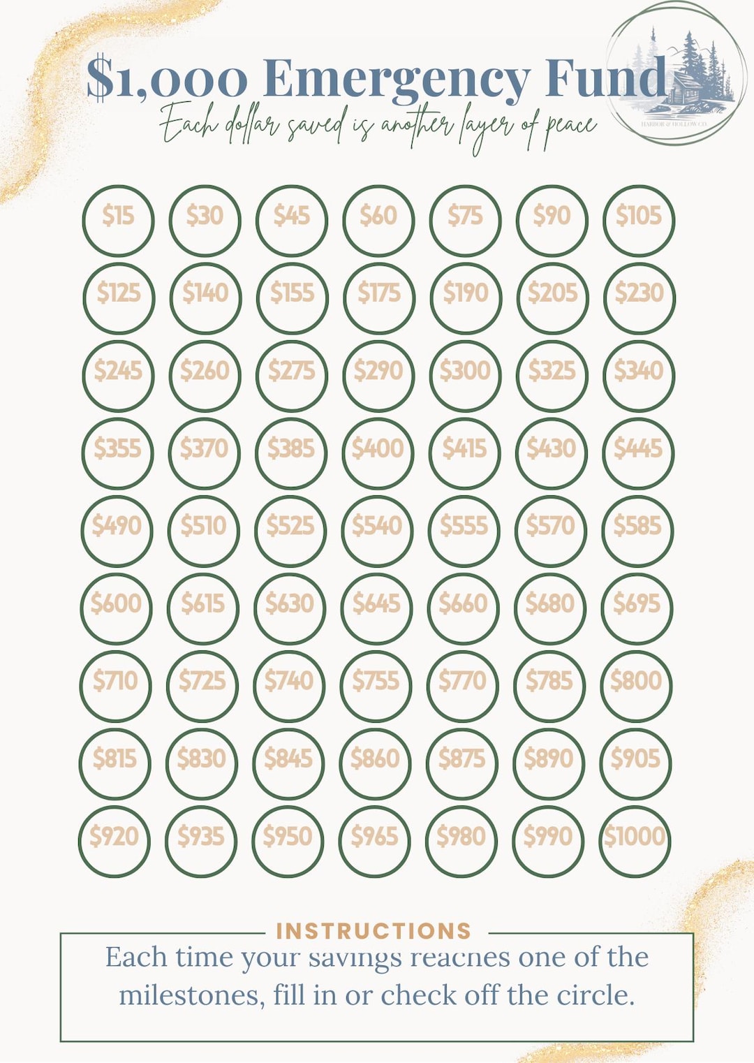 1,000 Emergency Fund Tracker | Printable Money Savings Goal Sheet ...