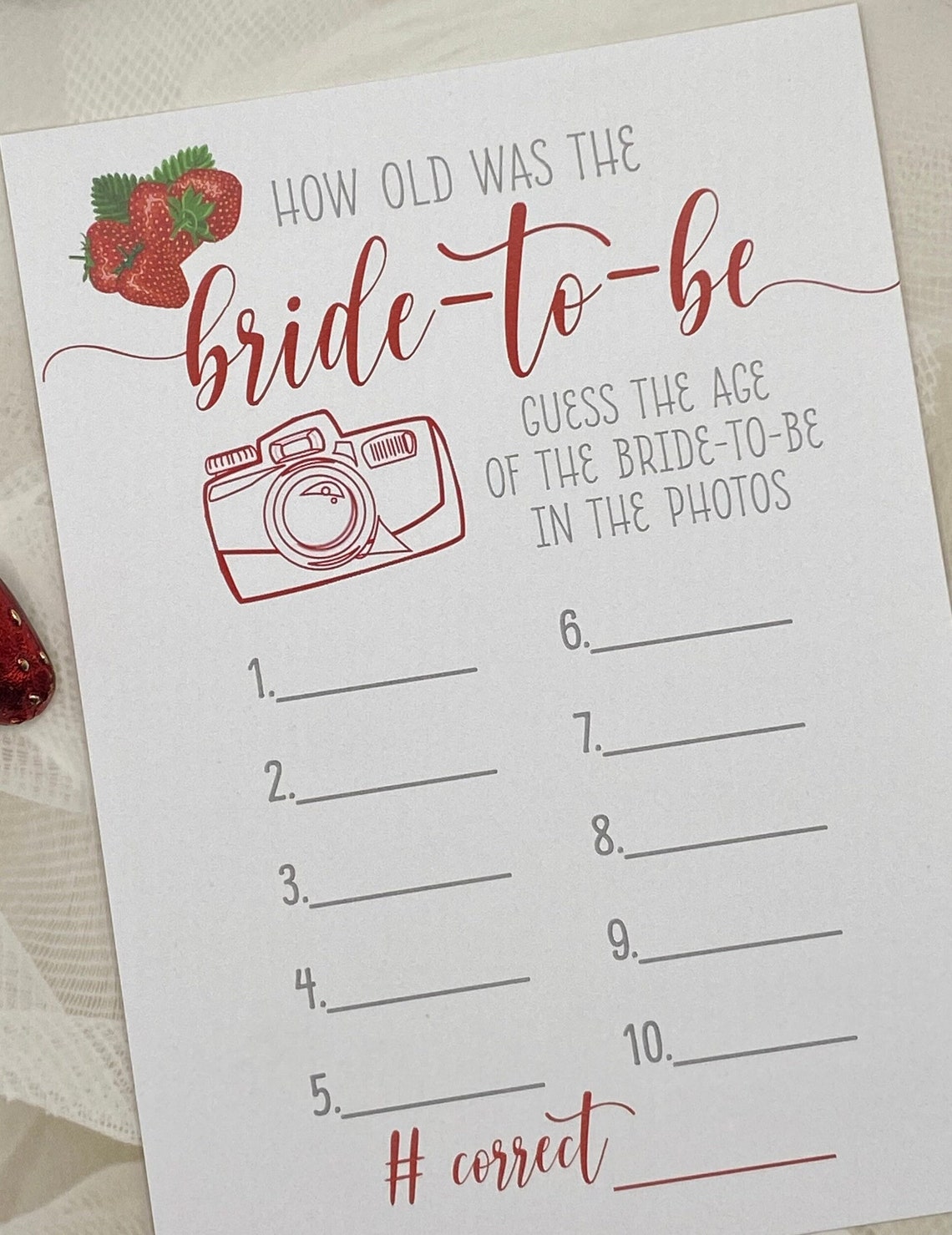 Strawberry Bridal Shower Game: Guess the Bride's Age, 5x7, 24 Pack - Etsy