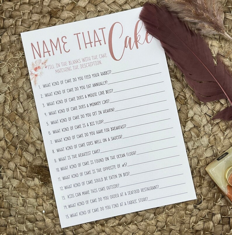 PRINTED BOHO Name That Cake and Answers, Bridal Shower Game. Fun Way to ...