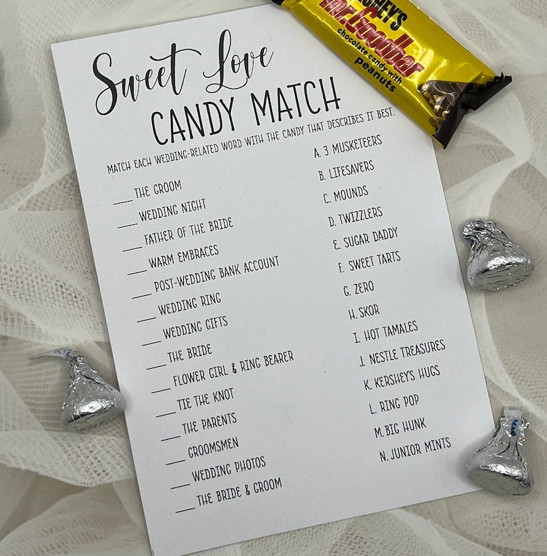 Sweet Love Candy Match Bridal Shower Game: Printed Trivia - Etsy