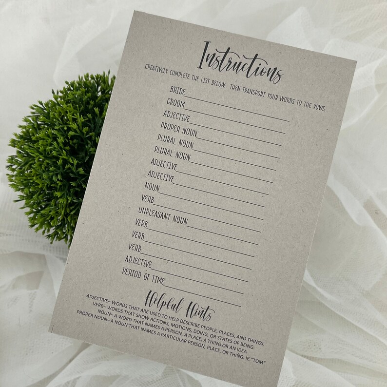 PRINTED COLOR Wedding Vow Mad Libs, Bridal Shower Wedding Game Trivia ...