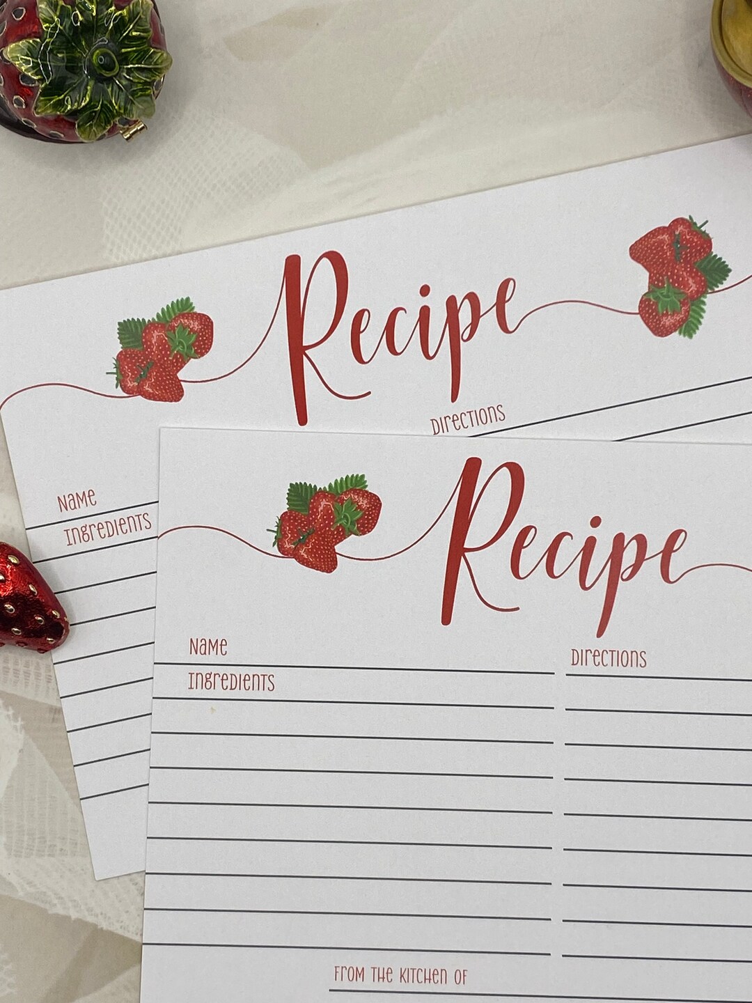 PRINTED Strawberry, Recipe Cards, Bridal Shower Wedding, 24pkg, 5x7 ...