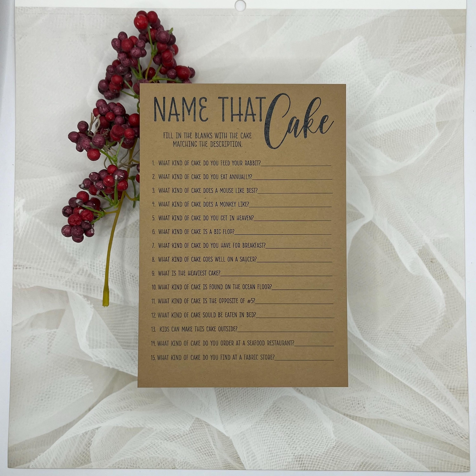 Digital, Name That Cake and Answers, Bridal Shower Wedding Game Trivia ...