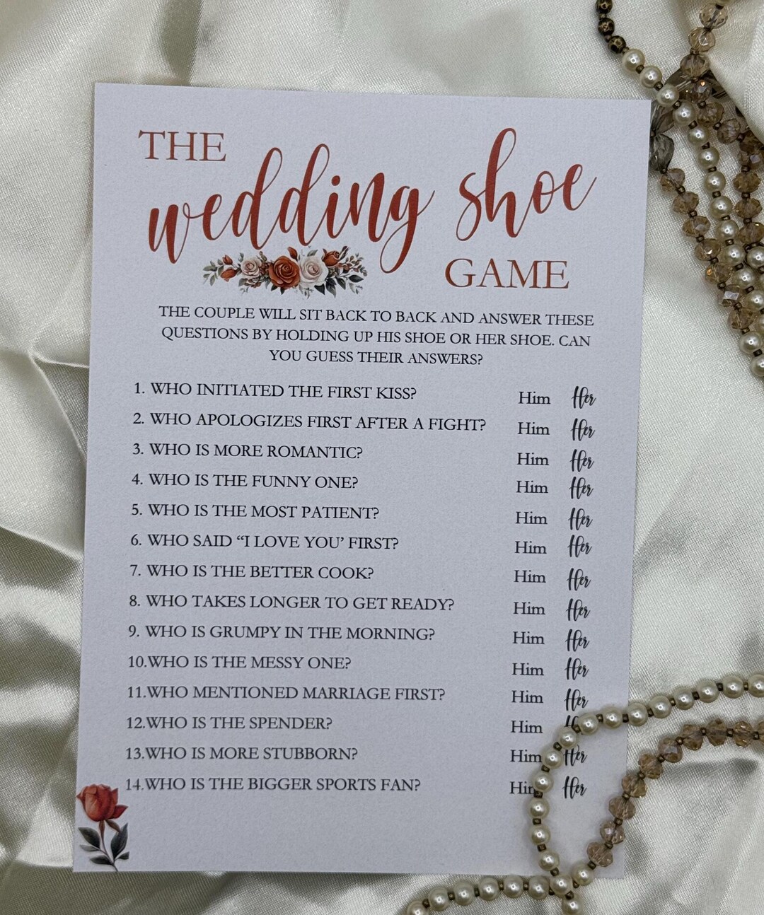 Burnt Orange Wedding Shoe Game: Bridal Shower Trivia (24/pkg) - Etsy