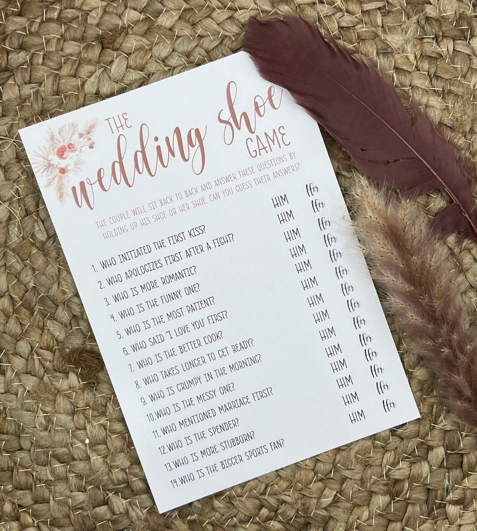 PRINTED BOHO, the Wedding Shoe Bridal Shower Game Trivia, 24 per Pkg ...
