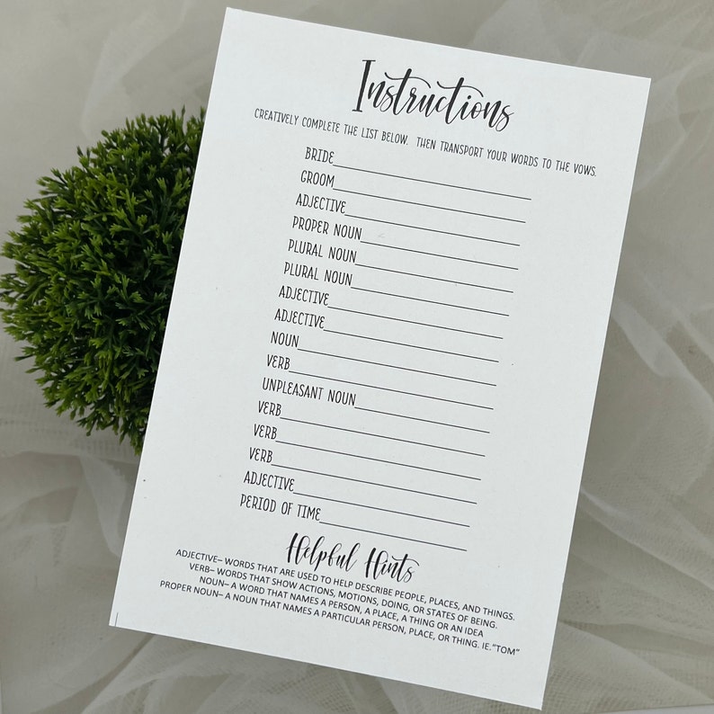 PRINTED COLOR Wedding Vow Mad Libs, Bridal Shower Wedding Game Trivia ...