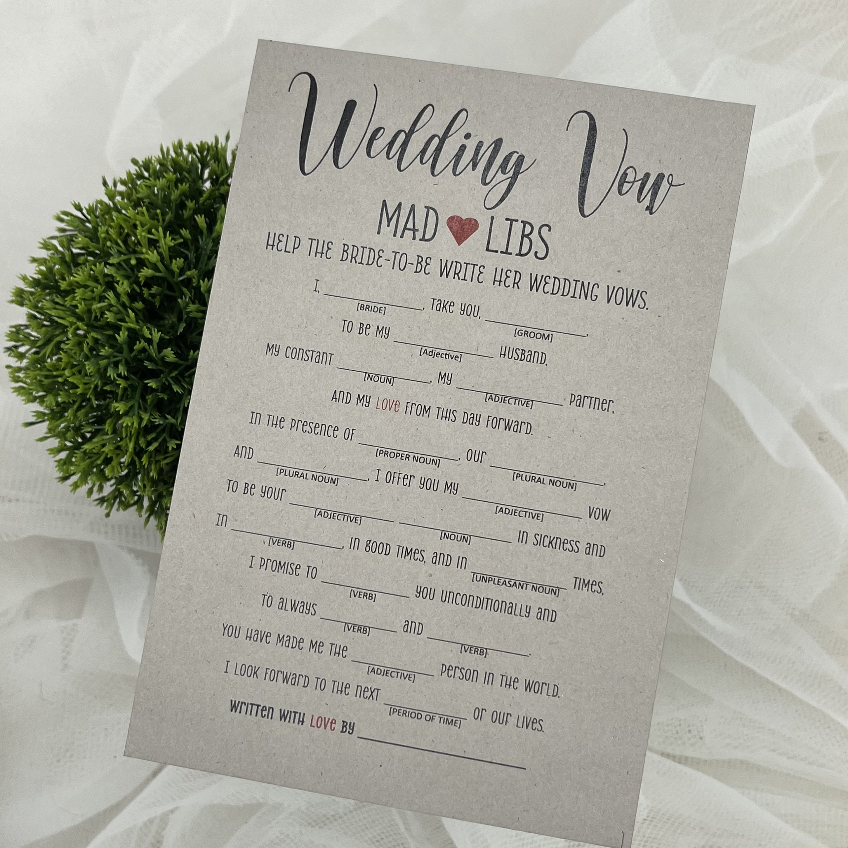 PRINTED COLOR Wedding Vow Mad Libs, Bridal Shower Wedding Game Trivia ...