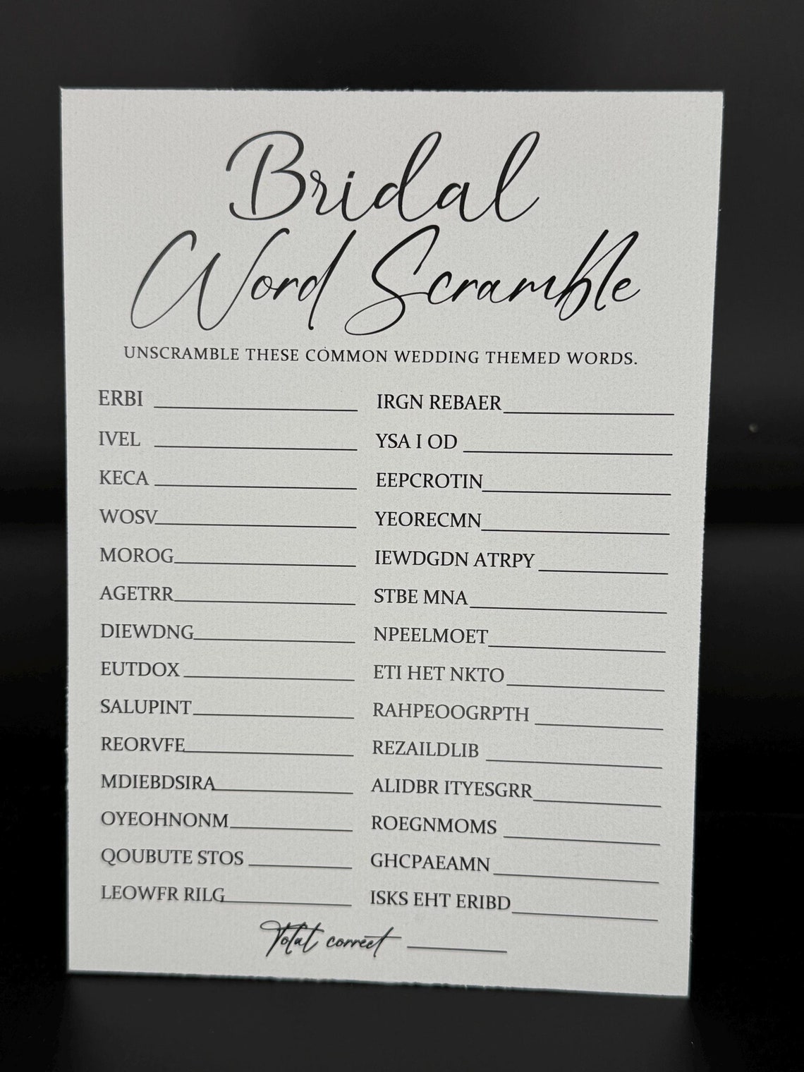 PRINTED Black Font, Bridal Word Scramble, Bridal Shower Game Trivia ...
