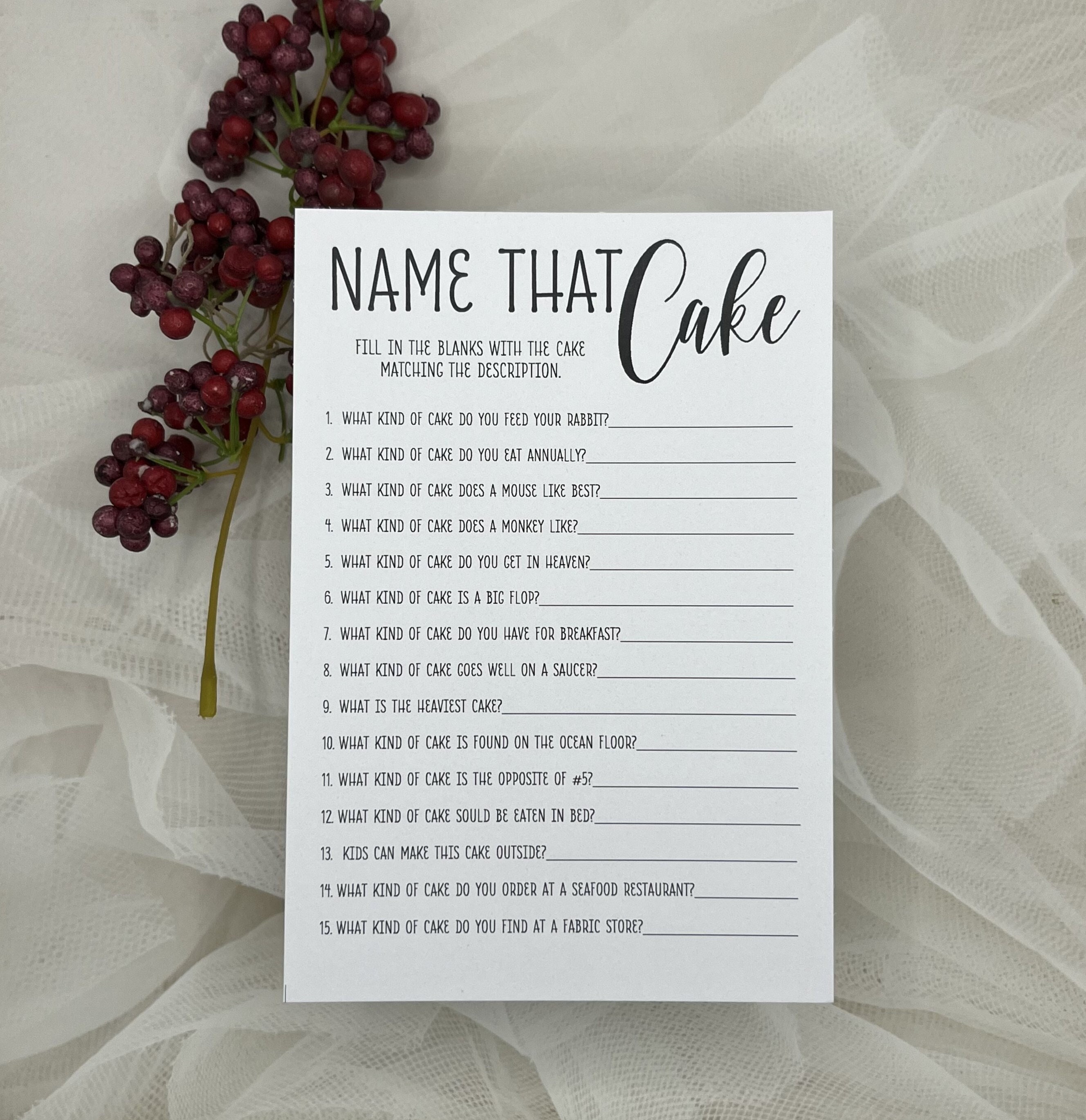 Digital, Name That Cake and Answers, Bridal Shower Wedding Game Trivia ...