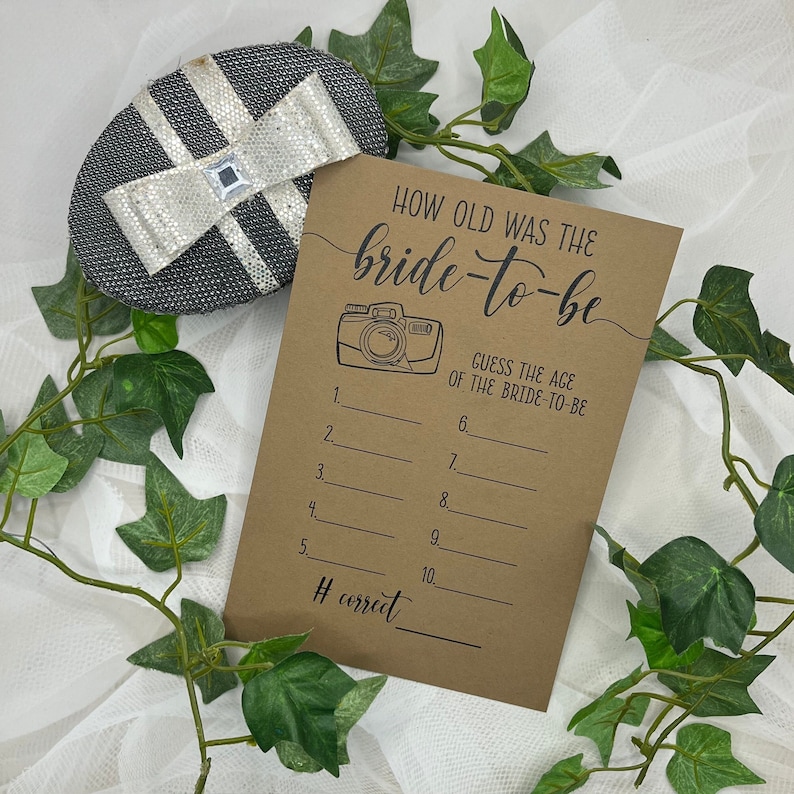 PRINTED BLK How Old Was the Bride-to-be, Bridal Shower Wedding Game ...