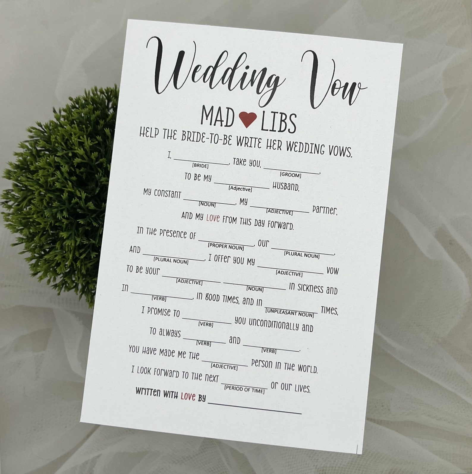 Digital, Wedding Vow Mad Libs, Bridal Shower Wedding Game Trivia - Etsy