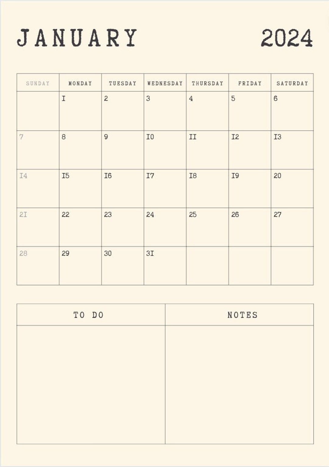 Typewrite Retro Calendar 2024 Year Planner - Etsy