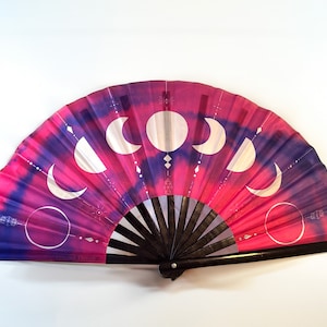 Festival Hand Fan, Moon Fan for Raves, Wooden Folding Fan, Colorful ...