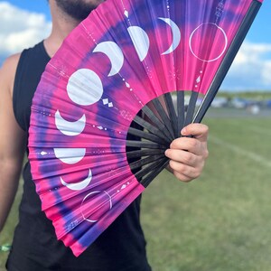 Festival Hand Fan, Moon Fan for Raves, Wooden Folding Fan, Colorful ...