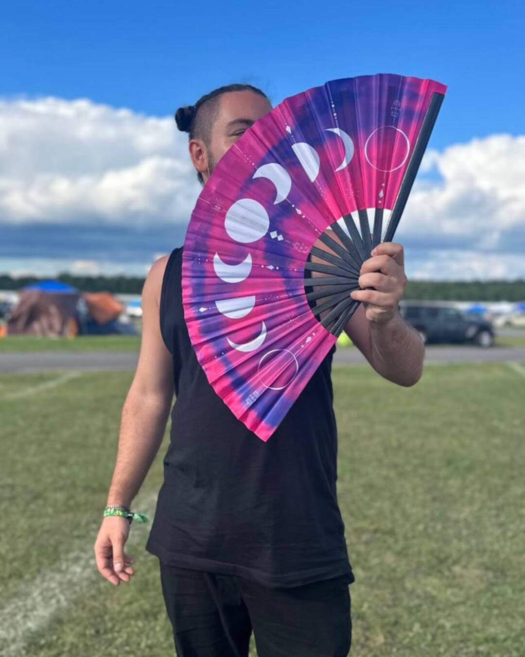 Festival Hand Fan, Moon Fan for Raves, Wooden Folding Fan, Colorful ...