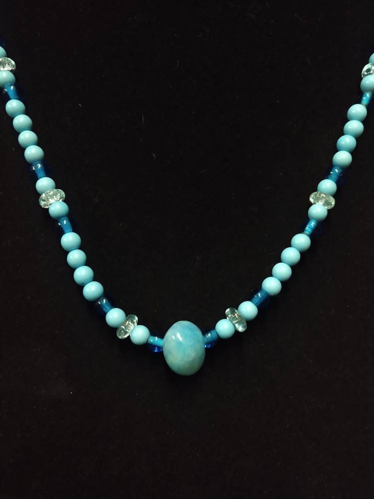 Blue Beaded Necklace - Etsy
