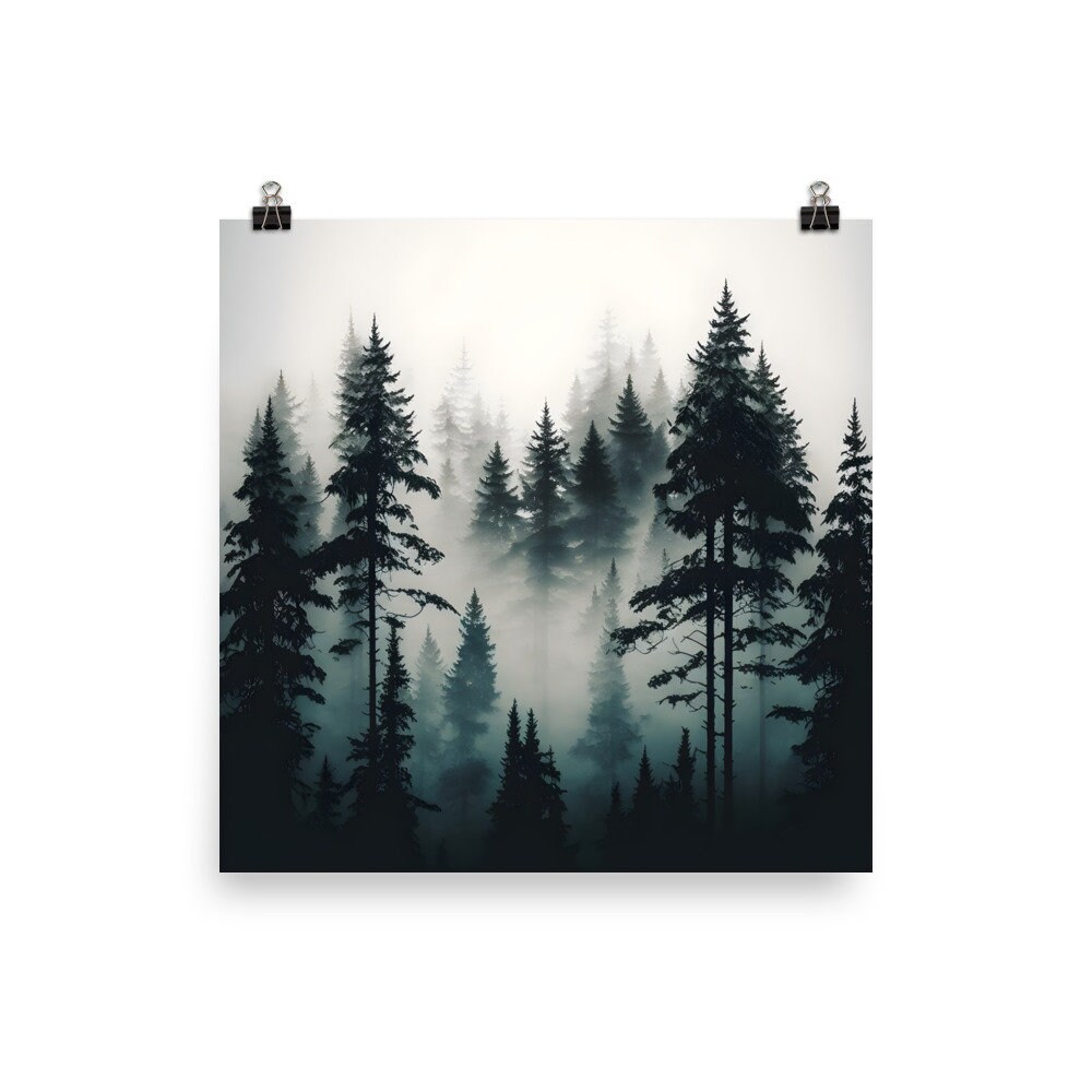 Misty Forest Trees - Poster - Etsy