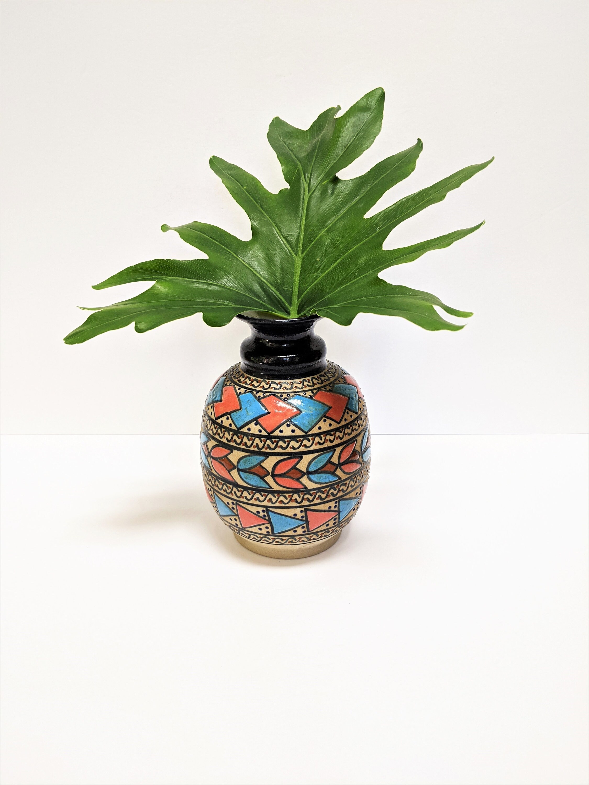 Javier Servin Mexico Pottery Vase, Vintage 1993 6.5 Tall, Geometric ...