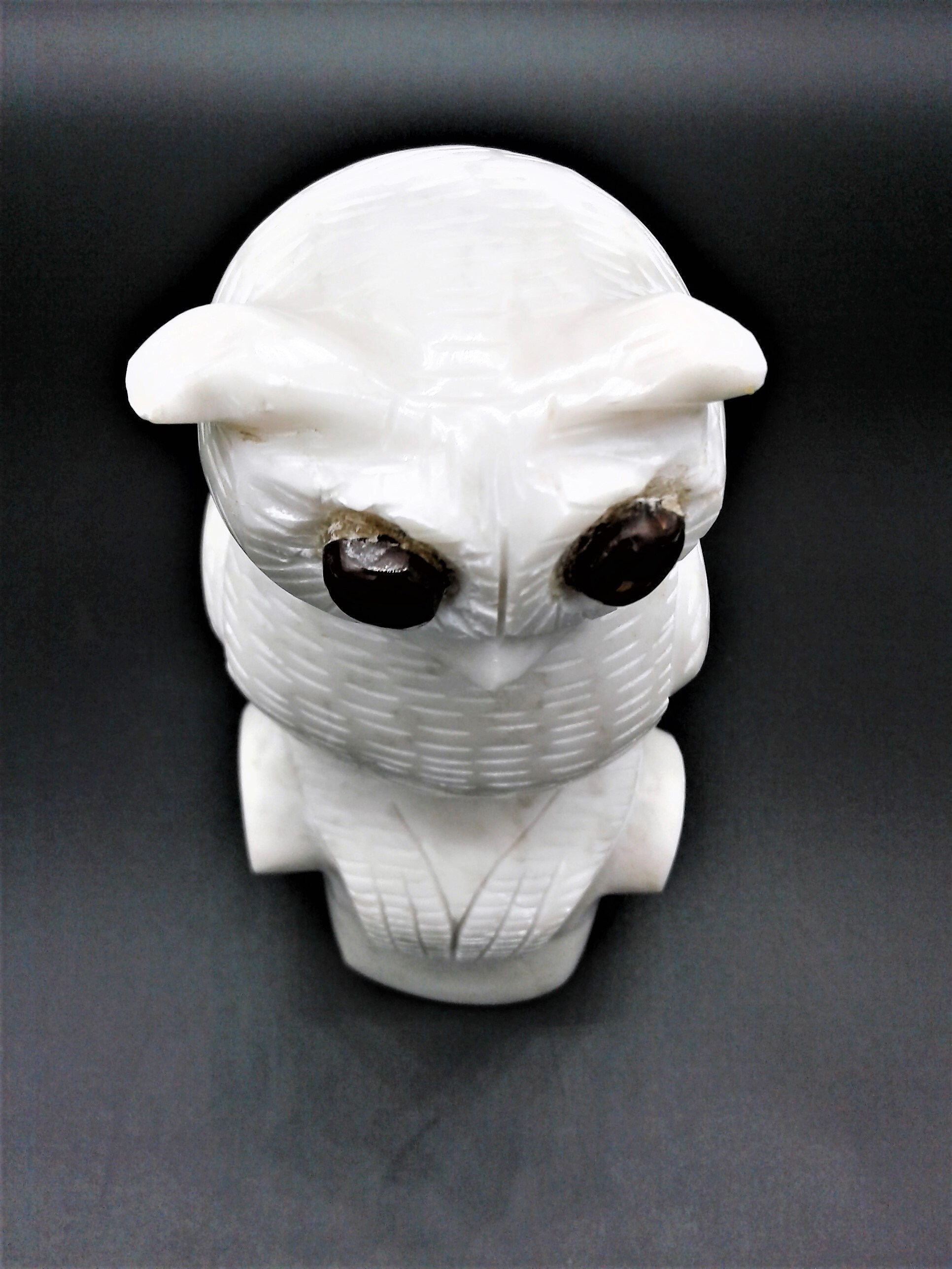 Owl Statue Hand Carved White Marble With Gem Stone Eyes, Snowy Owl ...