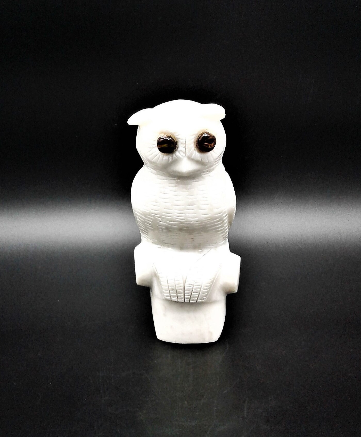 Owl Statue Hand Carved White Marble With Gem Stone Eyes Snowy | Etsy