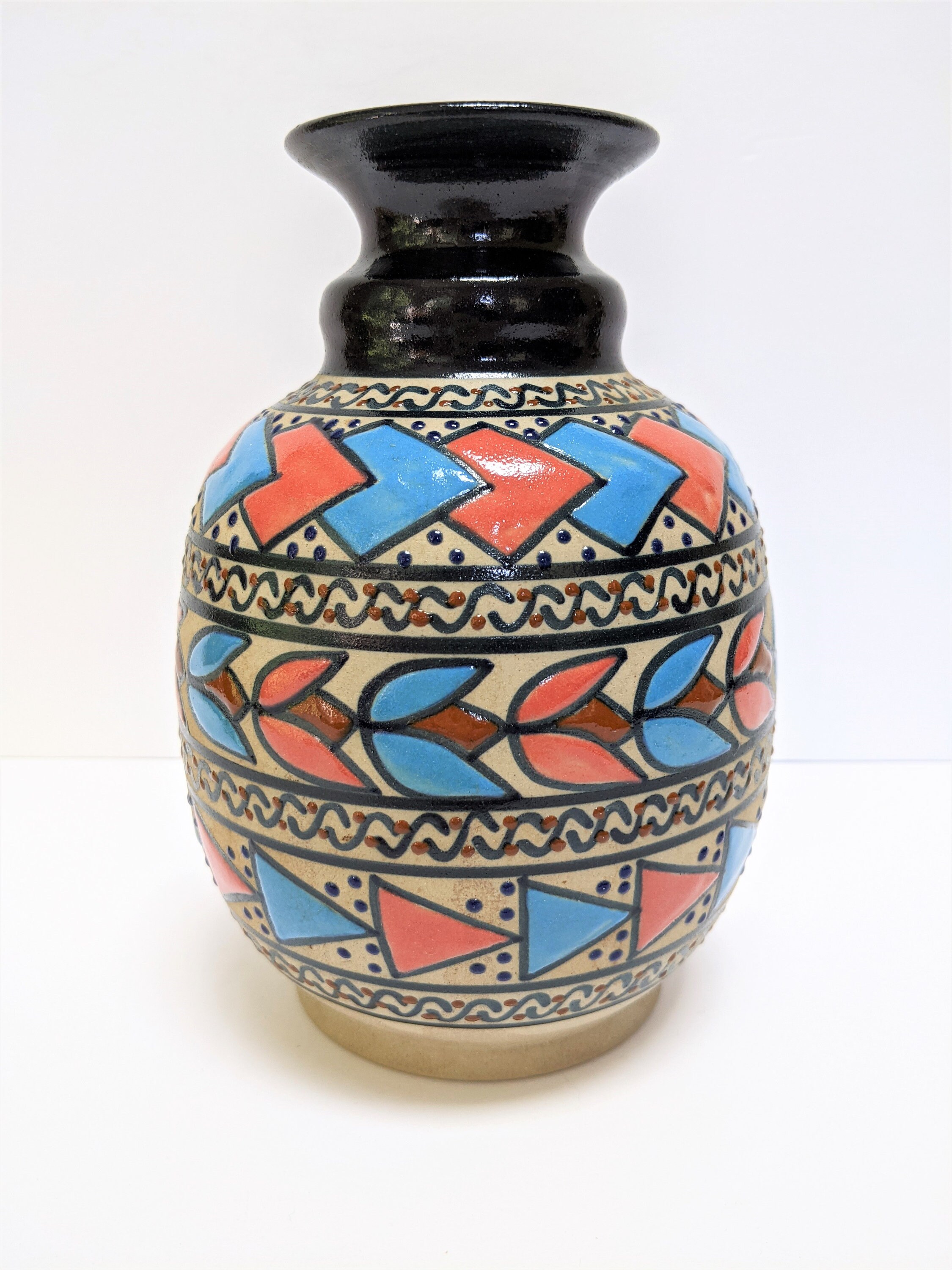 Javier Servin Mexico Pottery Vase, Vintage 1993 6.5 Tall, Geometric ...