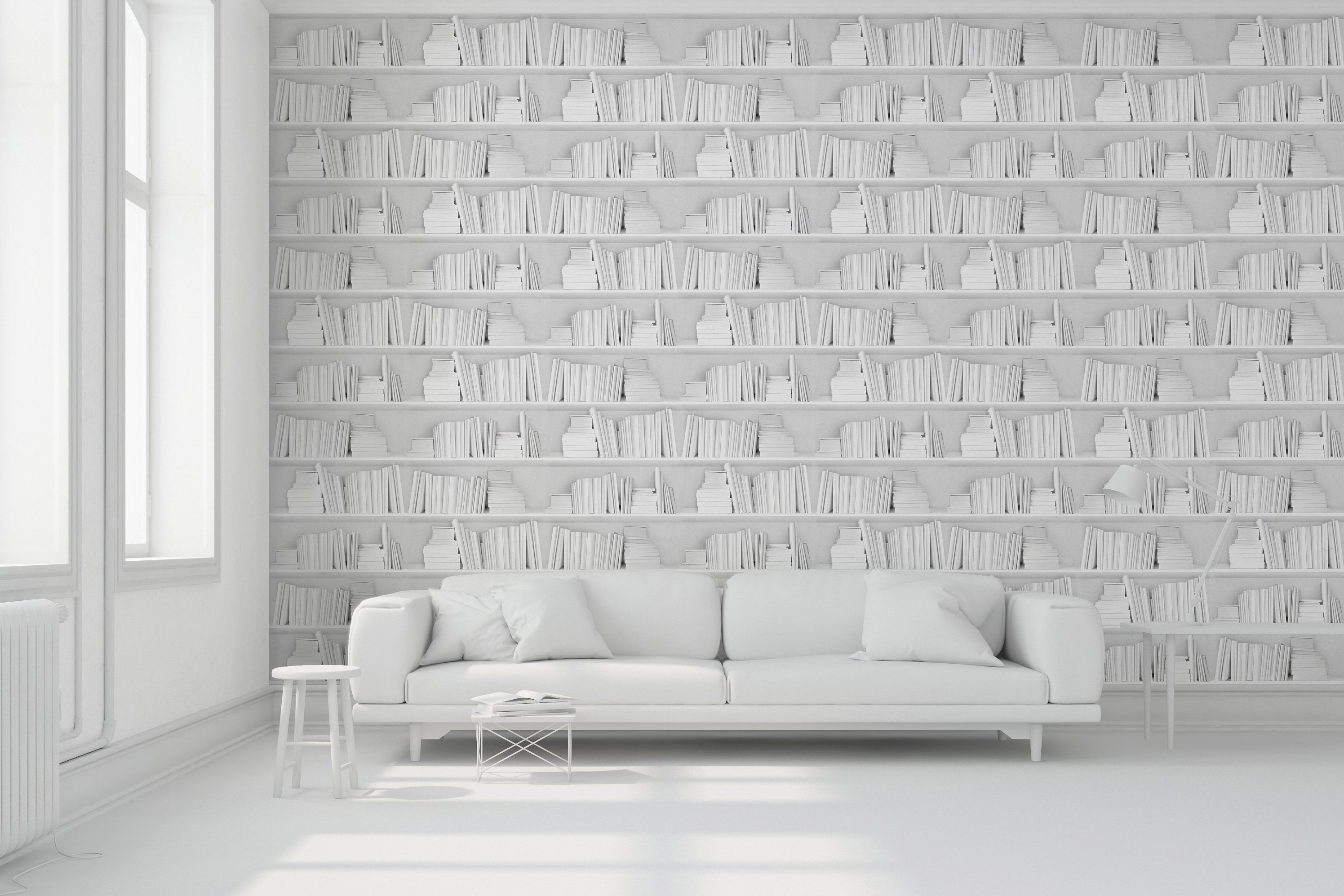 Black And White Bookshelf Wallpaper