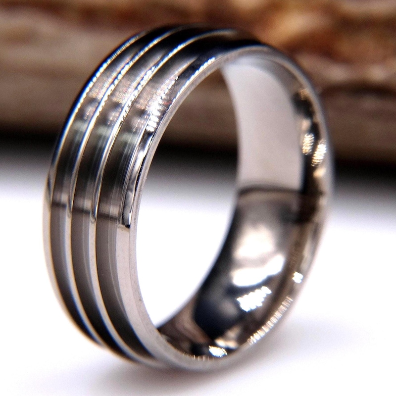 Double Inlay Wedding Band - Etsy