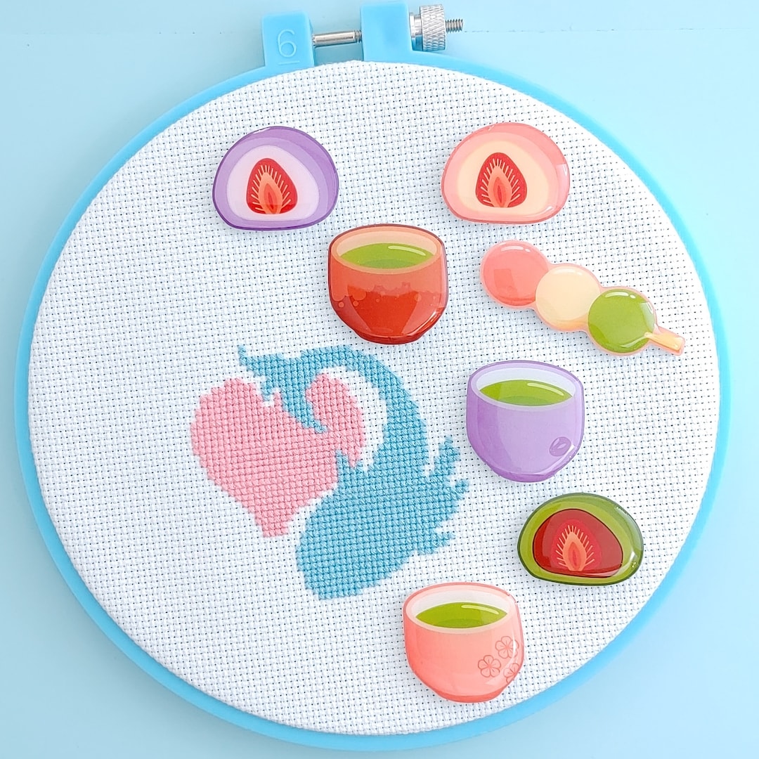 Mochi & Dango Tea Set of 3 Needle Minders or Cute Magnet for Cross ...