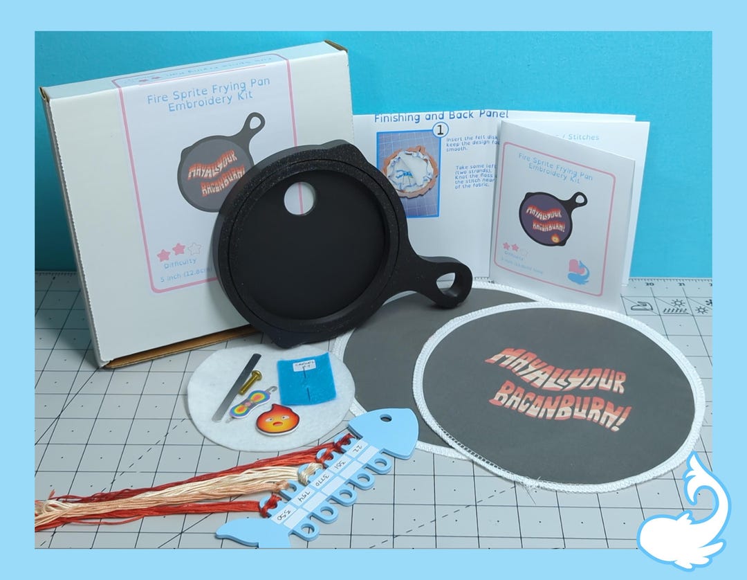 Fire Sprite Frying Pan Embroidery Kit - 3d Printed Embroidery Hoop With ...