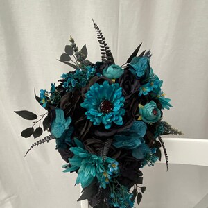 Custom Realistic Artificial Gothic Teal and Black Cascading Wedding ...