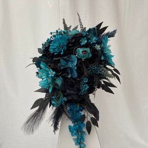 Custom Realistic Artificial Gothic Teal and Black Cascading Wedding ...