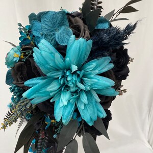 Custom Realistic Artificial Gothic Teal and Black Cascading Wedding ...