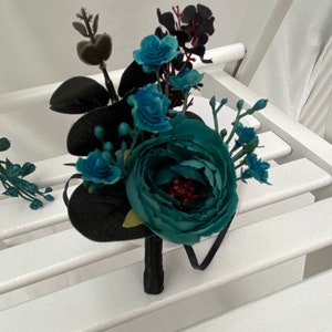 Realistic Artificial Custom Gothic Teal & Black Prom / Wedding Corsage ...