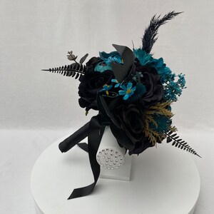 Custom Realistic Artificial Gothic Teal & Black Wedding Bouquet - Etsy