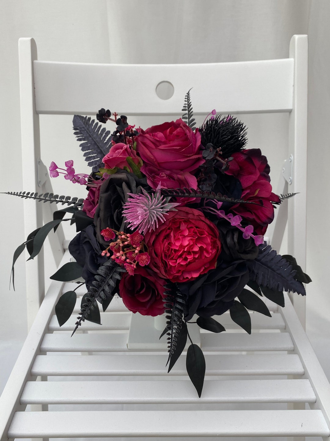 Custom Realistic Artificial Gothic Black & Hot Fuchsia Pink Wedding ...