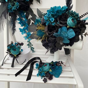 Custom Realistic Artificial Gothic Teal & Black Wedding Bouquet - Etsy