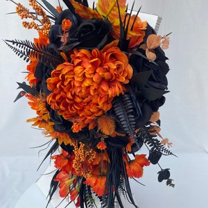 Custom Realistic Artificial Gothic Black Orange Cascading Wedding ...
