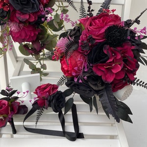Custom Realistic Artificial Gothic Black & Hot Fuchsia Pink Wedding ...
