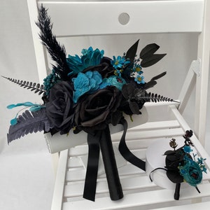 Custom Realistic Artificial Gothic Teal & Black Wedding Bouquet - Etsy
